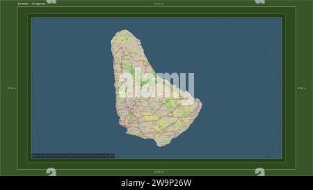 Barbados outlined on a topographic, OSM Humanitarian style map Stock ...