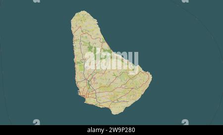 Barbados highlighted on a topographic, OSM Humanitarian style map map ...
