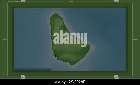 Barbados highlighted on a Colored elevation map with lakes and rivers ...