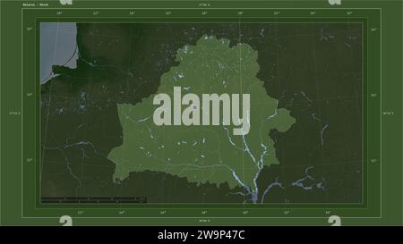 Belarus outlined on a Pale colored elevation map with lakes and rivers ...