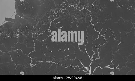 Minsk, region of Belarus. Grayscale elevation map with lakes and rivers ...