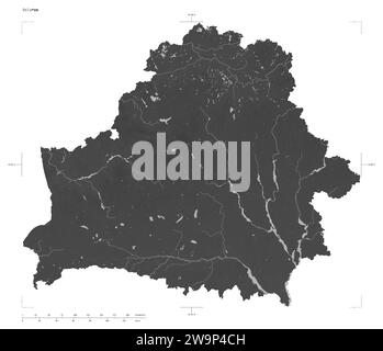 Minsk, region of Belarus. Grayscale elevation map with lakes and rivers ...