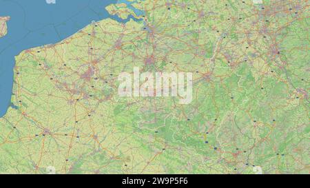 Belgium outlined on a topographic, OSM standard style map Stock Photo ...