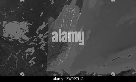 Belize highlighted on a Grayscale elevation map with lakes and rivers map with the country's ...
