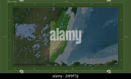 Belize outlined on a Pale colored elevation map with lakes and rivers ...