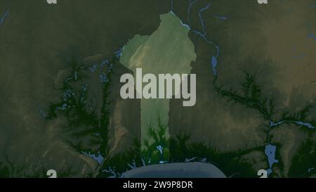 Benin highlighted on a elevation map colored in sepia tones with lakes ...