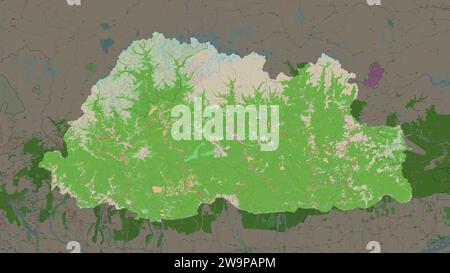 Bhutan highlighted on a topographic, OSM standard style map map with ...