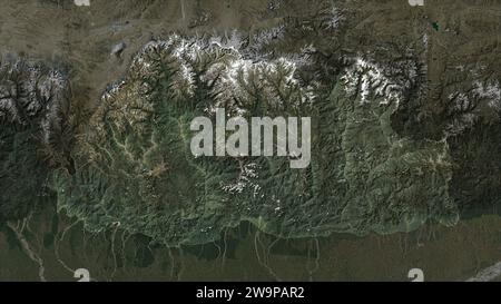 Bhutan highlighted on a low resolution satellite map map with the ...