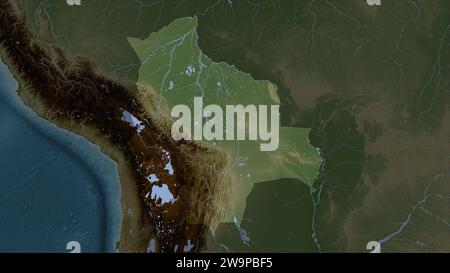 Bolivia highlighted on a Colored elevation map with lakes and rivers ...