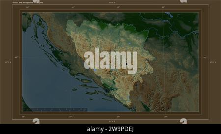 Bosnia and Herzegovina highlighted on a Colored elevation map with ...
