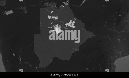 Botswana highlighted on a Grayscale elevation map with lakes and rivers ...
