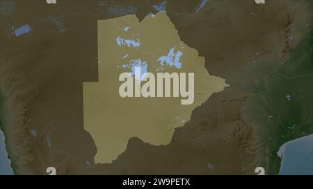Botswana highlighted on a Pale colored elevation map with lakes and ...