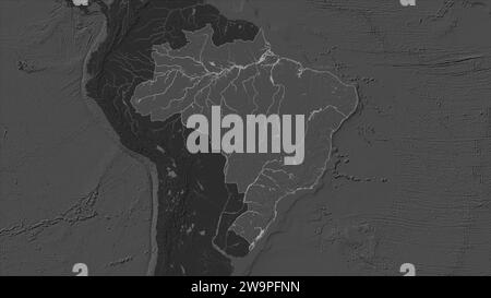 Brazil highlighted on a Bilevel elevation map with lakes and rivers map ...