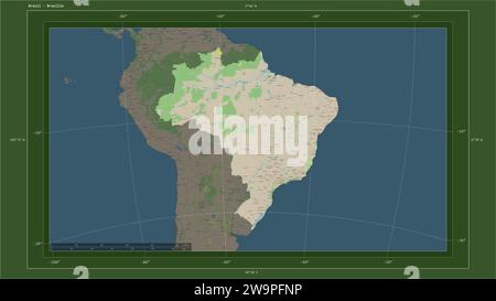 Brazil highlighted on a topographic, OSM France style map map with the ...