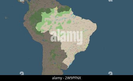 Brazil highlighted on a topographic, OSM standard style map map with ...