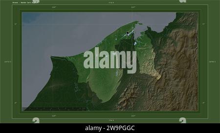 Brunei highlighted on a Colored elevation map with lakes and rivers ...
