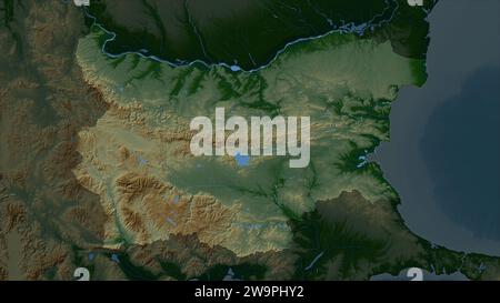 Bulgaria highlighted on a Colored elevation map with lakes and rivers ...