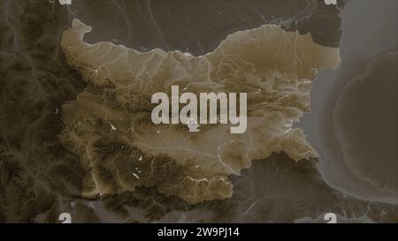 Bulgaria highlighted on a Colored elevation map with lakes and rivers ...