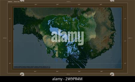 Cambodia highlighted on a Colored elevation map with lakes and rivers ...