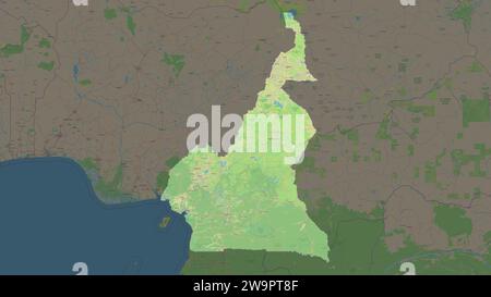 Cameroun highlighted on a topographic, OSM standard style map map with ...