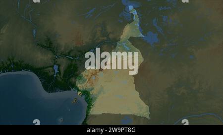 Cameroun highlighted on a Colored elevation map with lakes and rivers ...