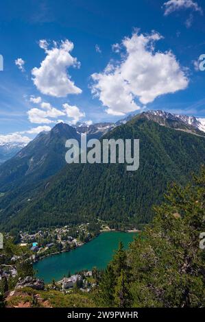 Mountain lake Lac de Champex, Champex-Lac, glacier edge lake, mountain ...