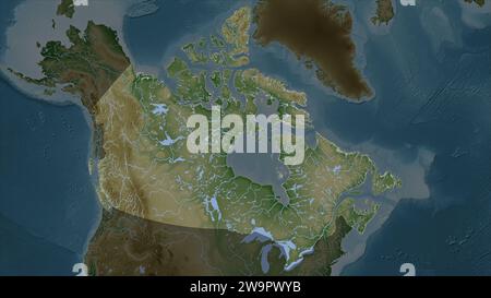Canada highlighted on a Pale colored elevation map with lakes and ...