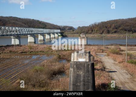 Liberty Bridge - railway bridge over the Imjin River between North and South Korea Stock Photo ...