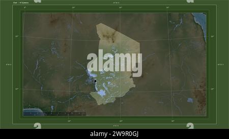 Chad highlighted on a Pale colored elevation map with lakes and rivers ...