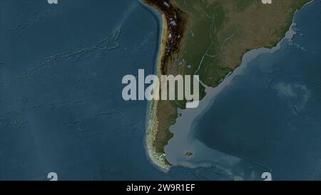 Chile highlighted on a Colored elevation map with lakes and rivers map ...