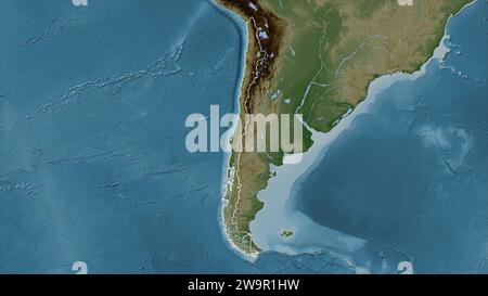 Chile outlined on a Colored elevation map with lakes and rivers Stock ...