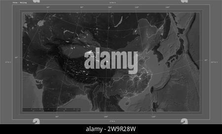 China highlighted on a Grayscale elevation map with lakes and rivers ...