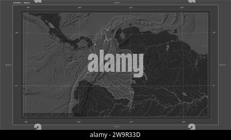 Colombia highlighted on a Bilevel elevation map with lakes and rivers ...
