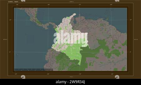 Colombia highlighted on a topographic, OSM standard style map map with ...