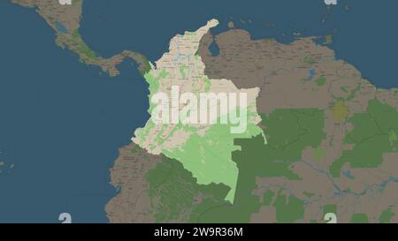 Colombia highlighted on a topographic, OSM Germany style map map with ...