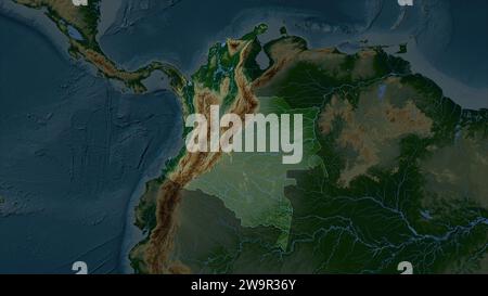 Colombia highlighted on a Colored elevation map with lakes and rivers ...