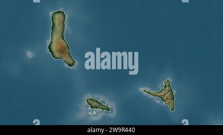 Comoros outlined on a elevation map colored in sepia tones with lakes ...