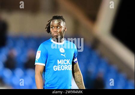 Peter Kioso (30 Peterborough United) challenges Caylan Vickers (12 ...
