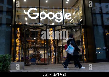 London, UK. 24th Dec 2023.The Google logo over the door of the Google ...