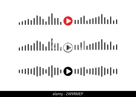 Podcast player interface with microphone, sound wave, loading progress bar and buttons. Simple ...