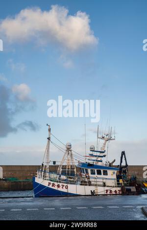 A fishing trawler in the harbour, at Macduff in Aberdeenshire, Scotland ...