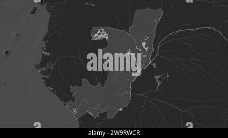 Republic of the Congo highlighted on a Bilevel elevation map with lakes ...