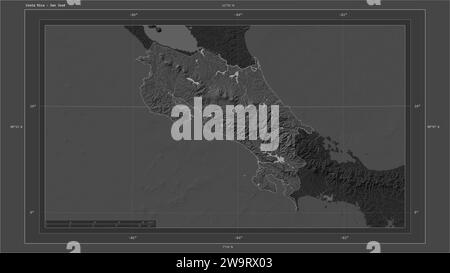 Costa Rica highlighted on a Bilevel elevation map with lakes and rivers ...
