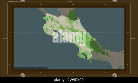 Costa Rica highlighted on a topographic, OSM Germany style map map with ...