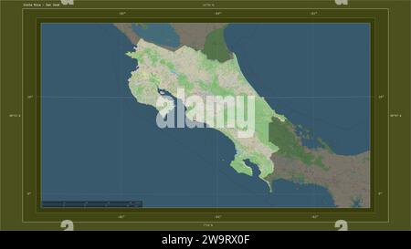 Costa Rica highlighted on a topographic, OSM Germany style map map with ...