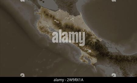 Costa Rica highlighted on a Colored elevation map with lakes and rivers ...