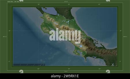 Costa Rica outlined on a Pale colored elevation map with lakes and ...