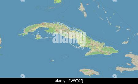 Cuba outlined on a topographic, OSM standard style map Stock Photo - Alamy