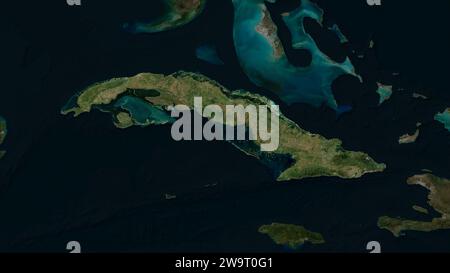 Cuba highlighted on a low resolution satellite map map with the country ...