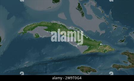Cuba highlighted on a Colored elevation map with lakes and rivers Stock ...